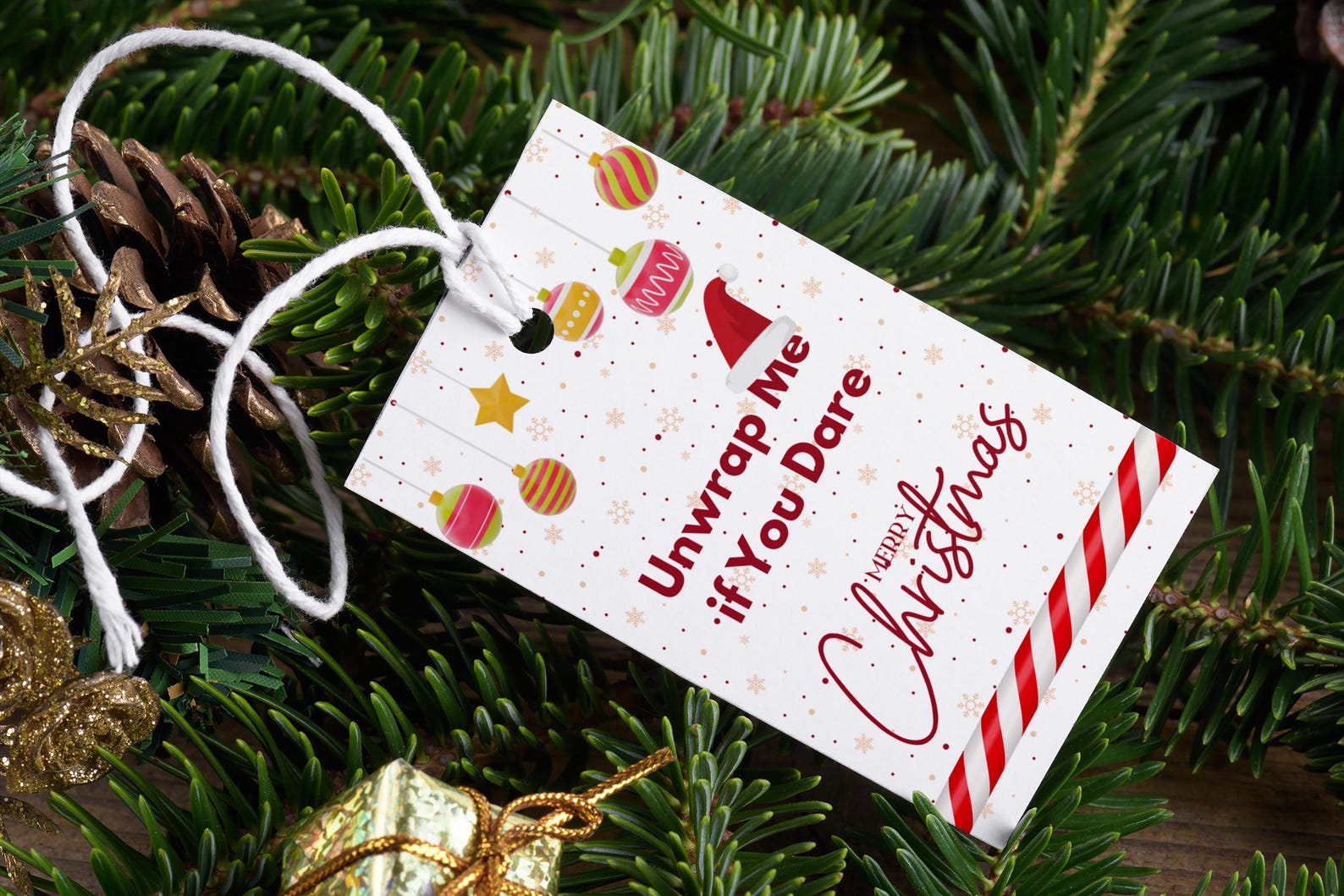 Printable Christmas Gift Tag, Christmas Hang Tag, Unwrap Me If You Dare Gift Label, 2" X 3.5 ...