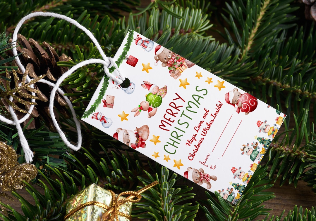 Printable Merry Christmas Gift Tag for Kids, Cute Kids Favor Tag ...