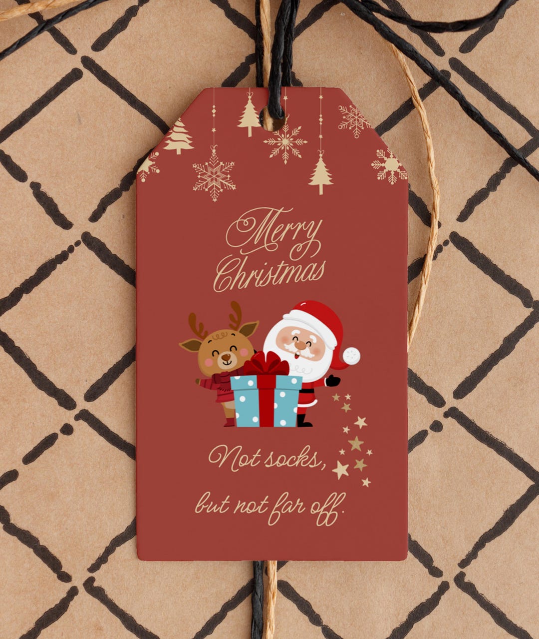Printable Christmas Gift Tag, Christmas Hang Tag, Not Socks but Not Far ...