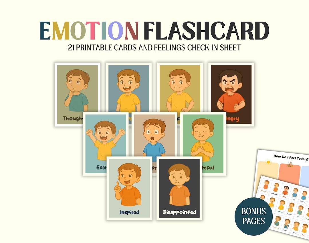 Emotion Cards for Kids, Printable Feelings Flashcards, Educational ...