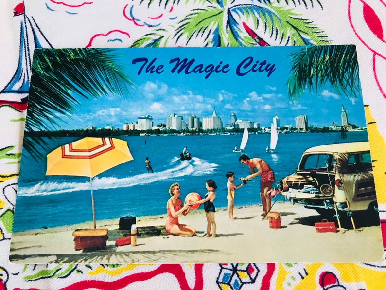 Vintage Miami Beach Postcard 1950s Magic City Woody Station - Etsy