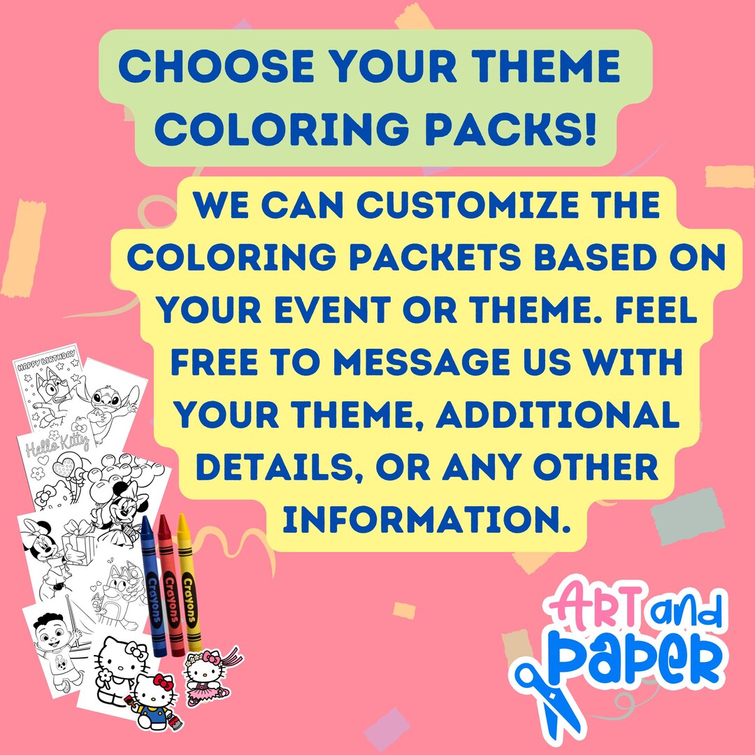 Choose Your Theme Party Favors Coloring Packets (any Theme) Message Us ...
