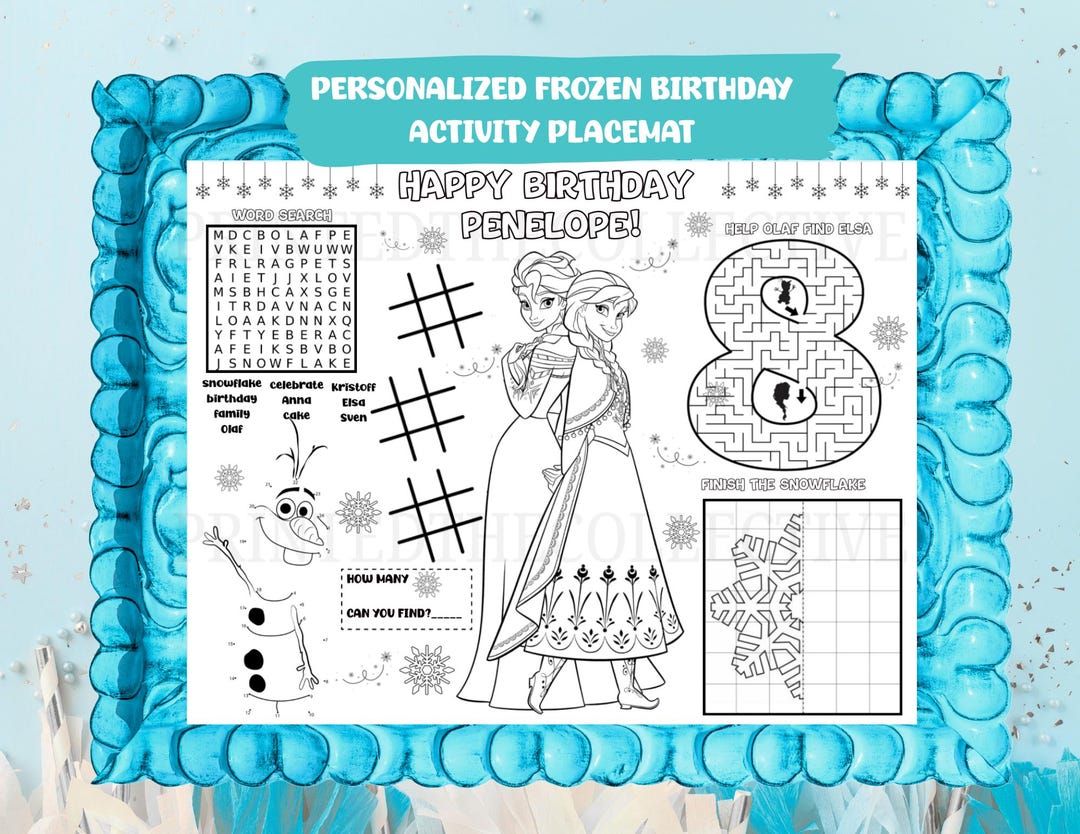 Frozen Activity Placemat, Elsa Anna Theme Birthday Worksheet, Frozen ...