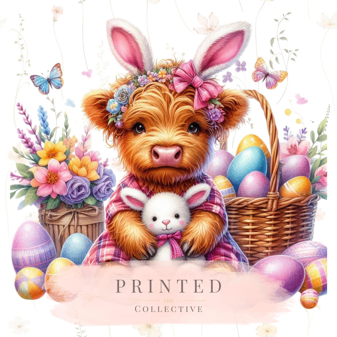 Baby Highland Cow, Cute Highland Cow Easter, Easter Bunny Highland Cow ...