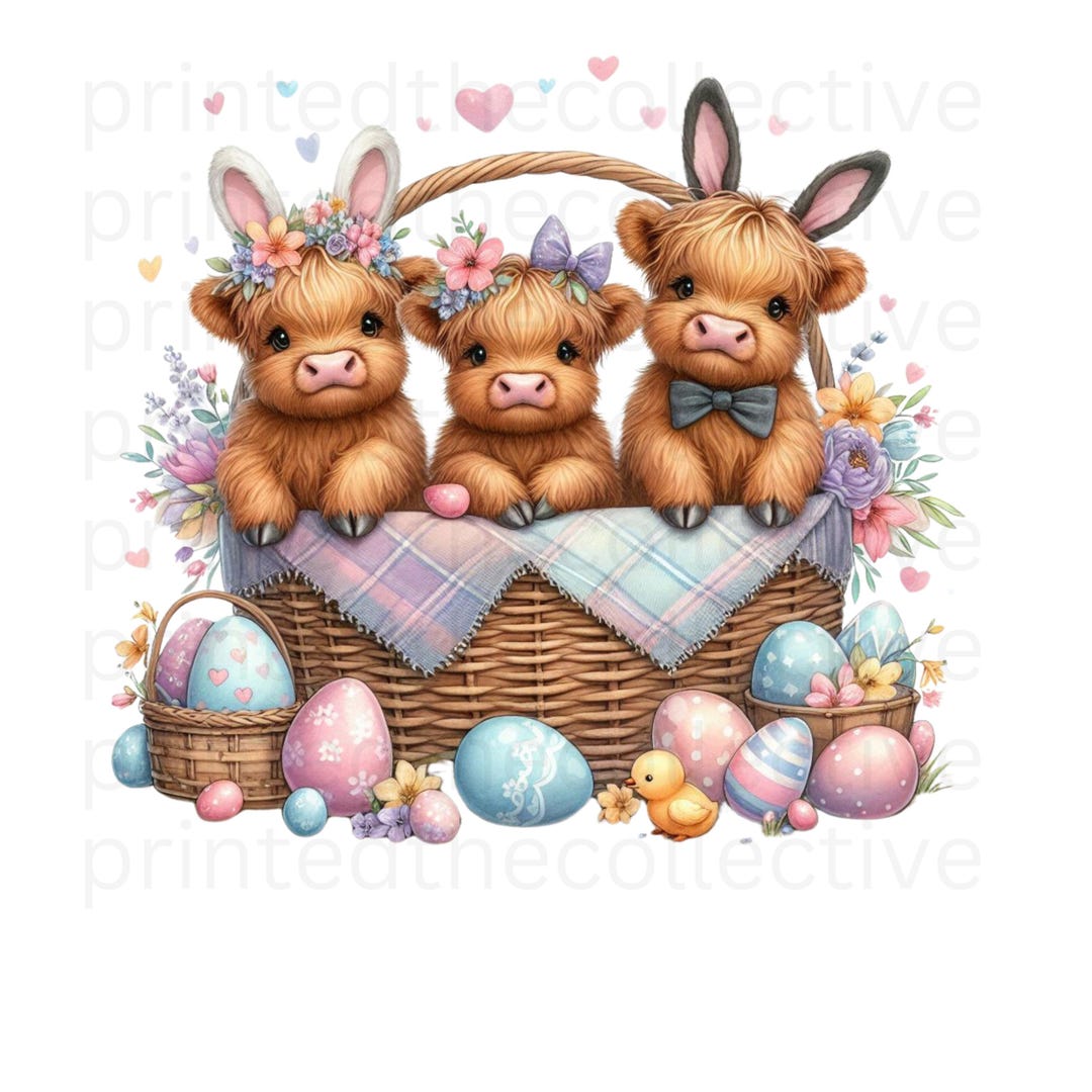 Highland Cows Easter Basket, Cute Highland Cows, Easter Bunny Highland ...
