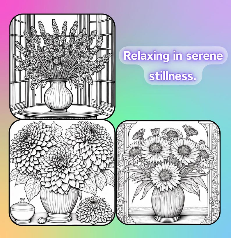 Blooms in Vases 10 Coloring Pages lavender, Daisy, Yarrow, Poppy, Lily ...