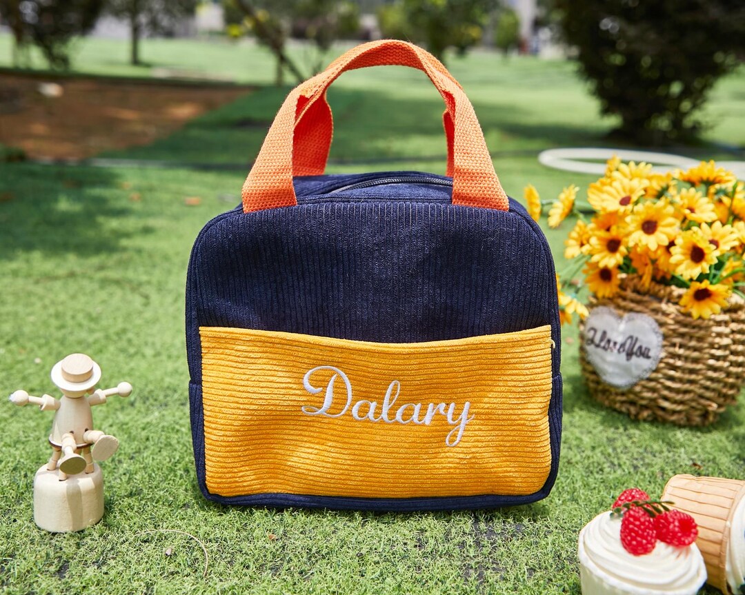 Embroidery Handmade Name Lunchbox Bag- Corduroy Personalized Lunch Bag ...
