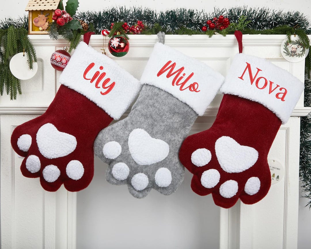 Personalized Cat Paw Stockings, Custom Christmas Stocking,dog Cat Paw ...