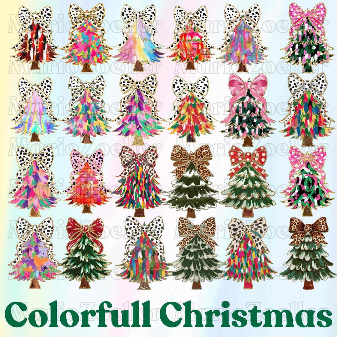 Colorful Coquette Glitter Christmas Png, Girly Christmas Tree Bundle ...