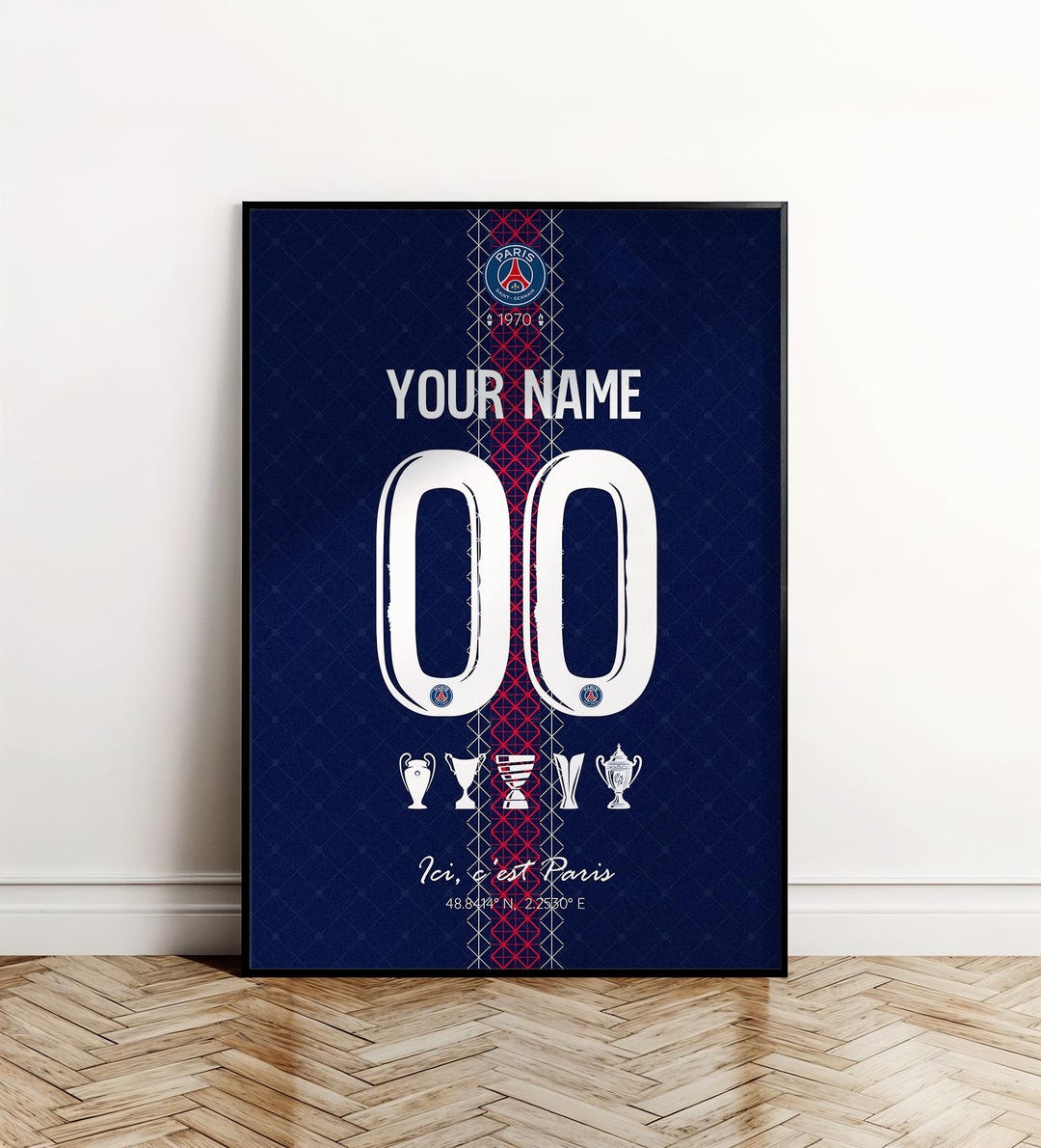 PSG Custom Jersey Poster, Personalized Blue Red Soccer Print, Paris ...