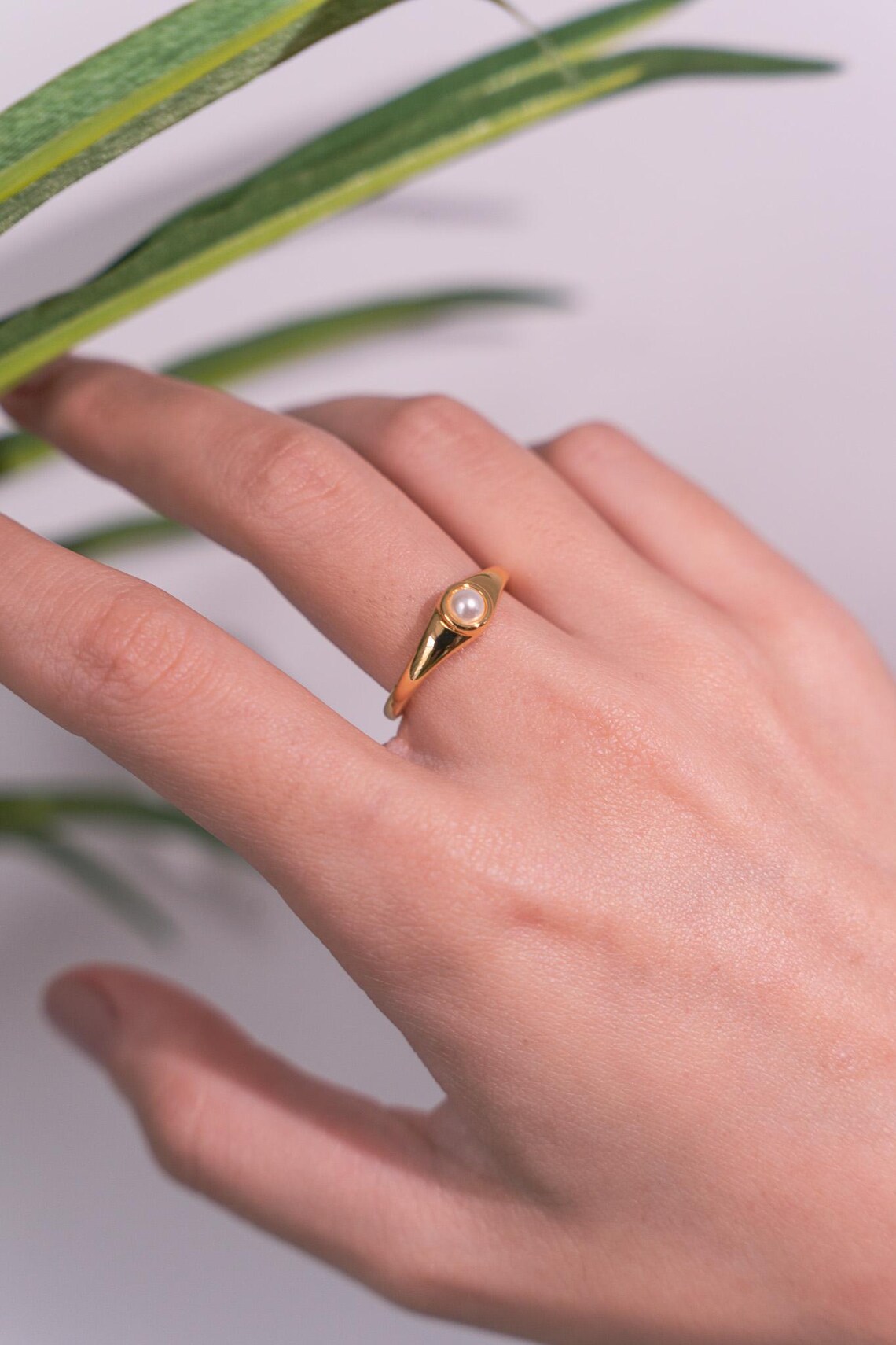 18K Lumina White Pearl Ring | 18K Gold Plated | Gem Rings | Stacking ...