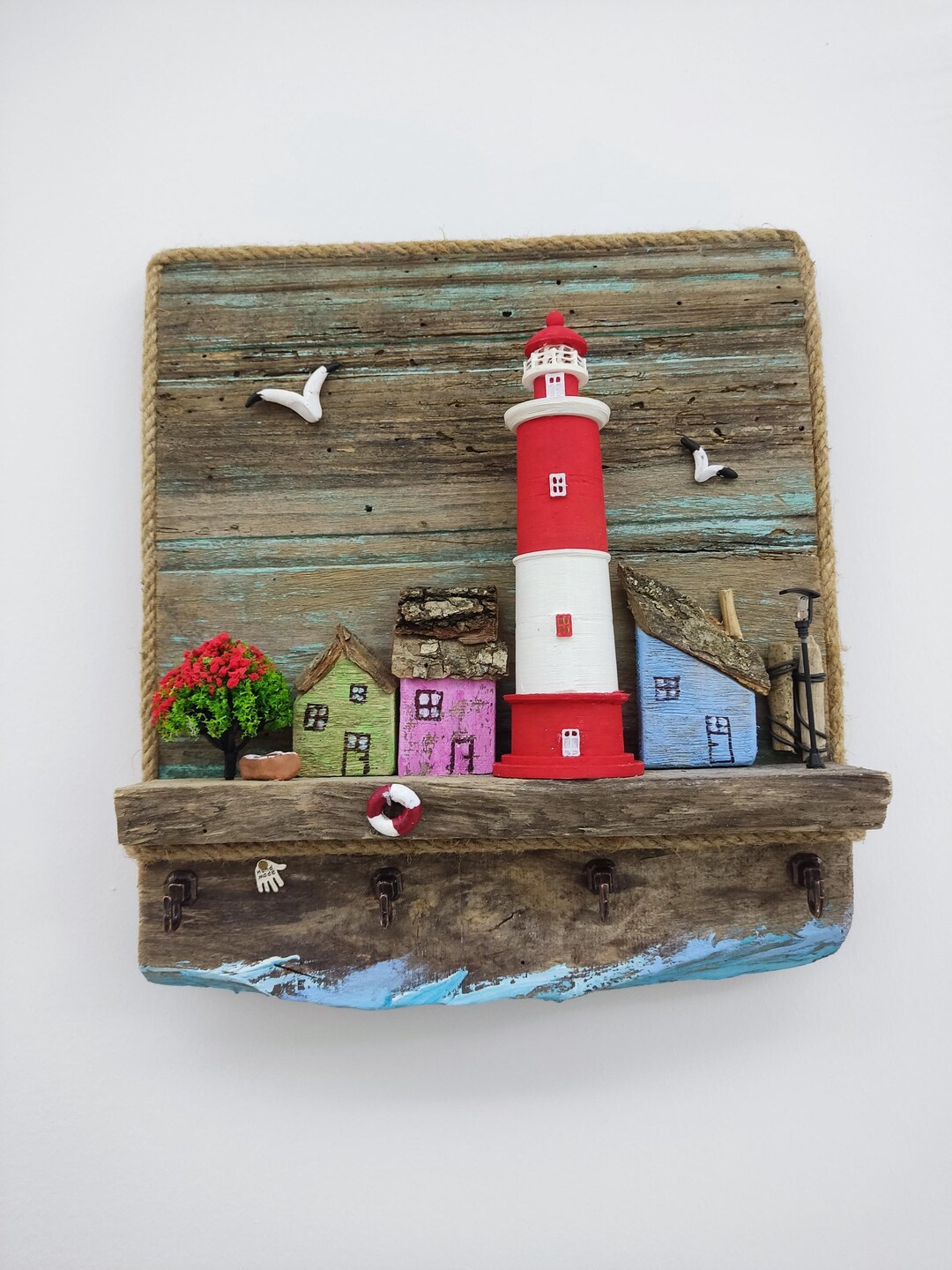 Handcrafted Wooden Lighthouse Key Holder Rustic Coastal Decor - Etsy
