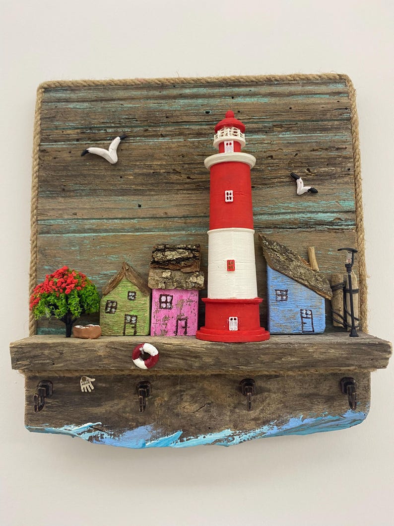 Handcrafted Wooden Lighthouse Key Holder Rustic Coastal Decor - Etsy