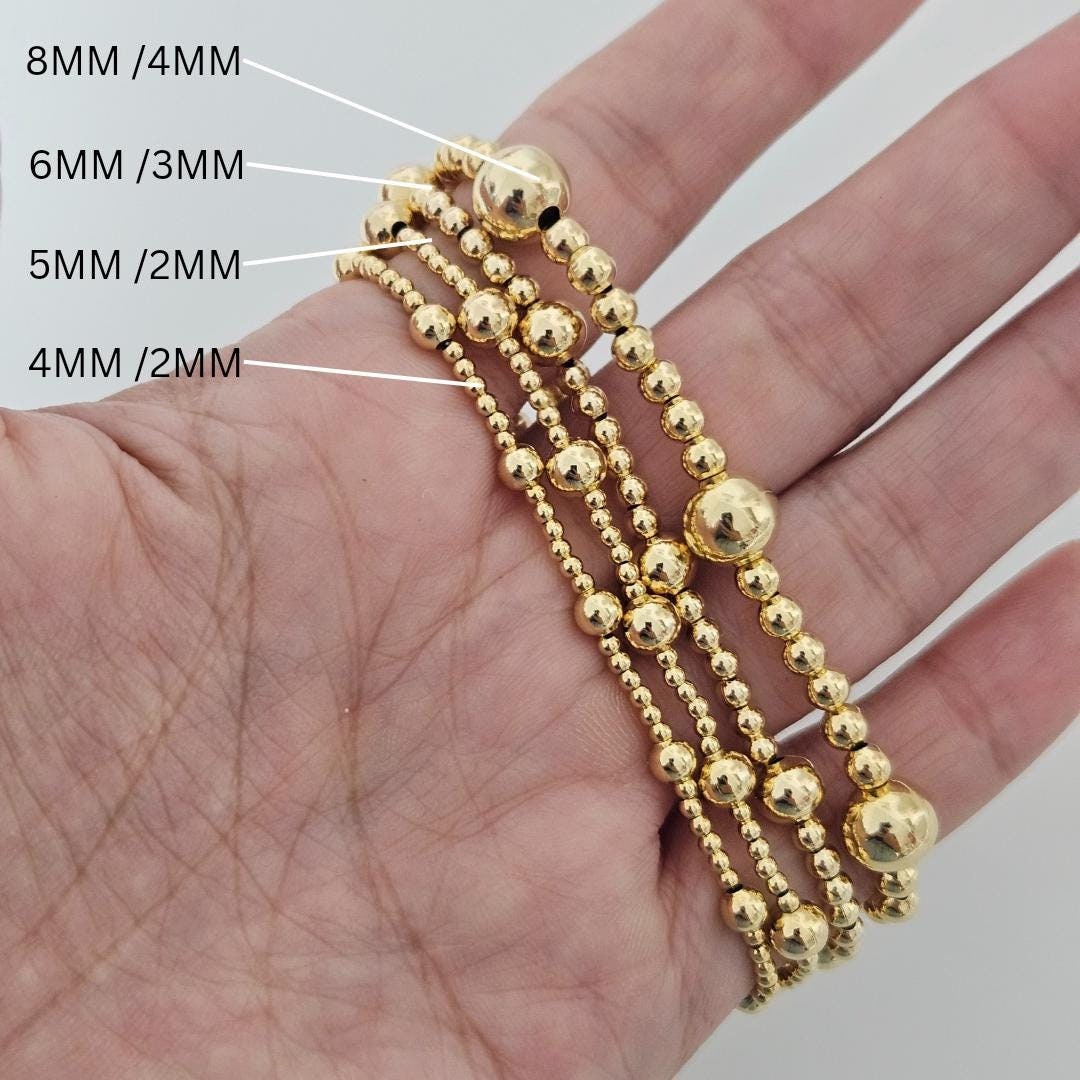18K Gold Filled Beaded Bracelet: Elastic Stacking Ball Bracelet - Etsy