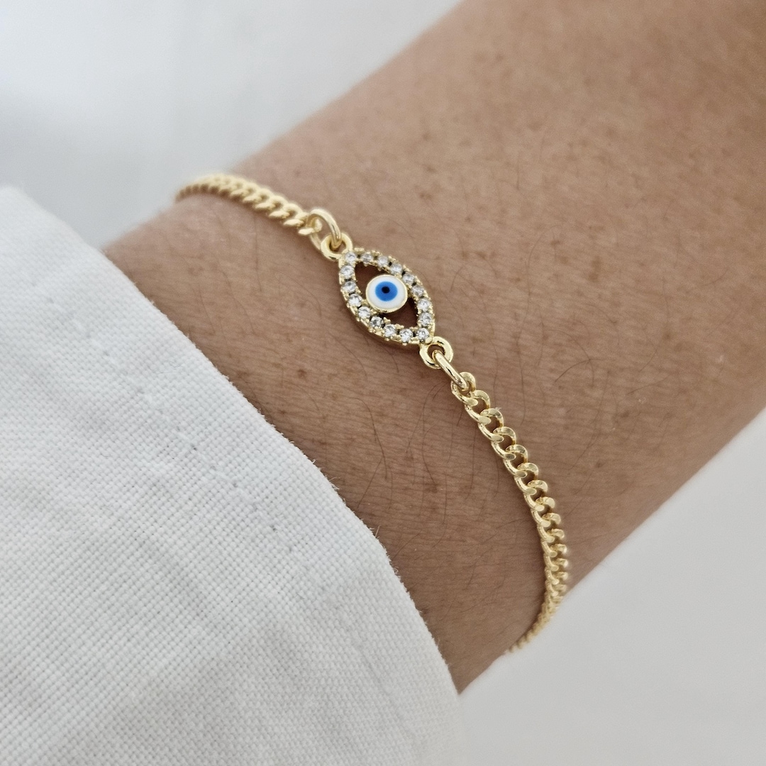 18K Gold Filled Evil Eye Bracelet: Greek Protection Charm - Etsy