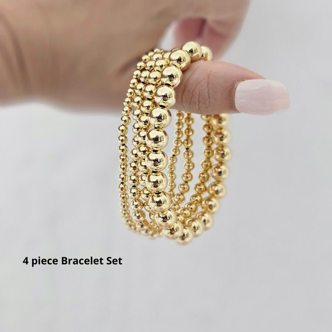 18K Gold Filled Beaded Bracelet Set: Stainless Steel Elastic Bracelets - Etsy