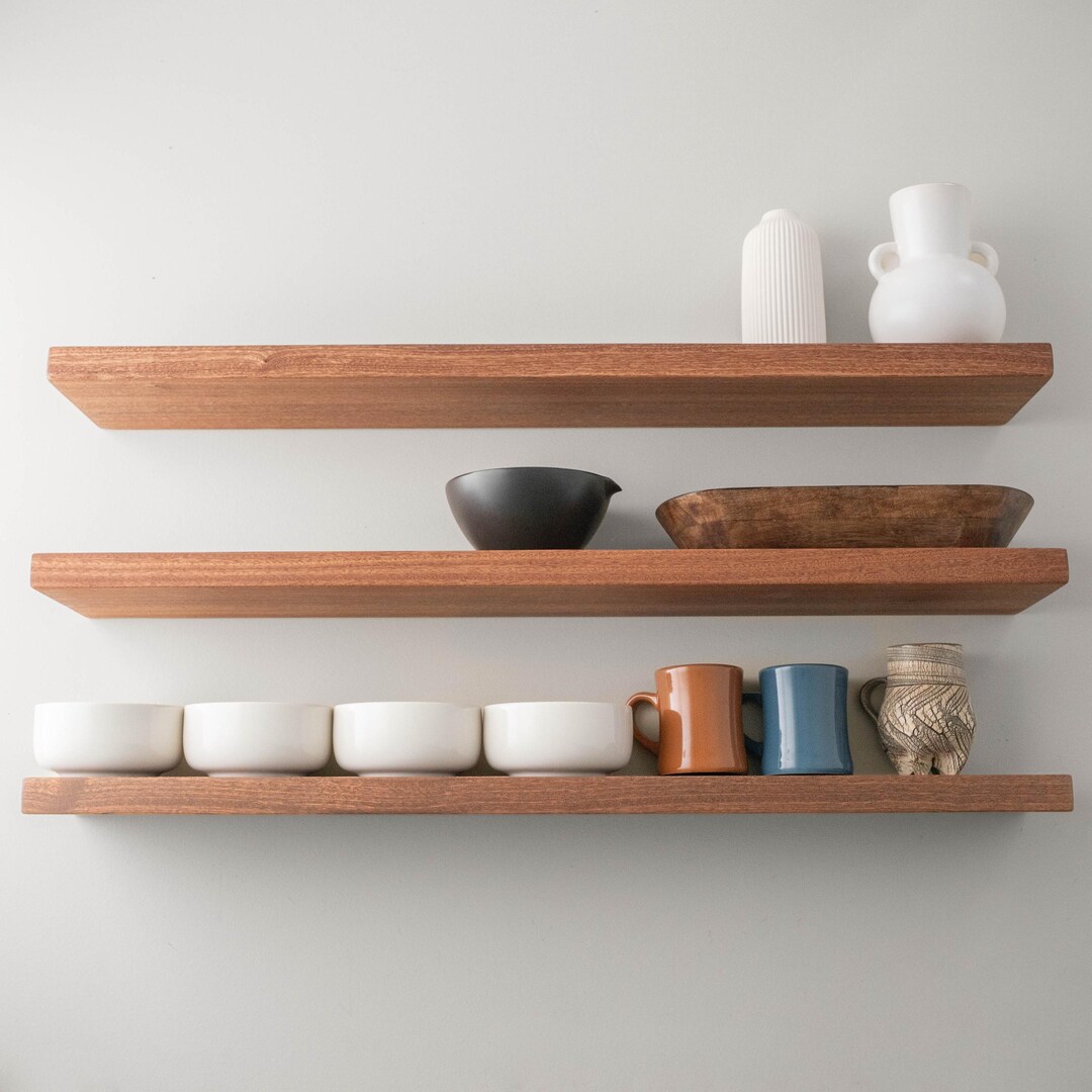 Solid African Mahogany Floating Shelf – Modern Wall Mounted Shelves - Etsy