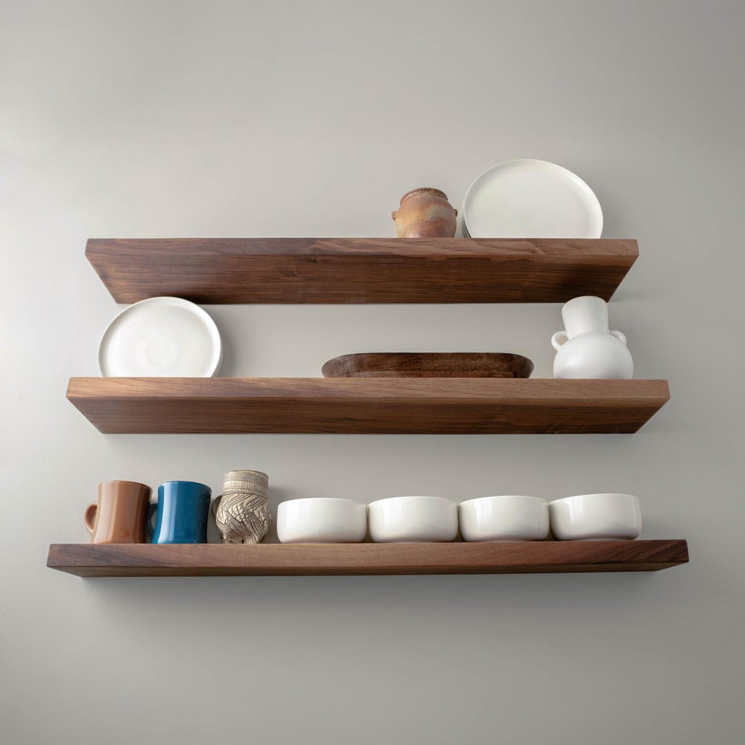 Solid Walnut Shelf Floating Shelf Cantilevered Shelf Modern Shelf Wall ...