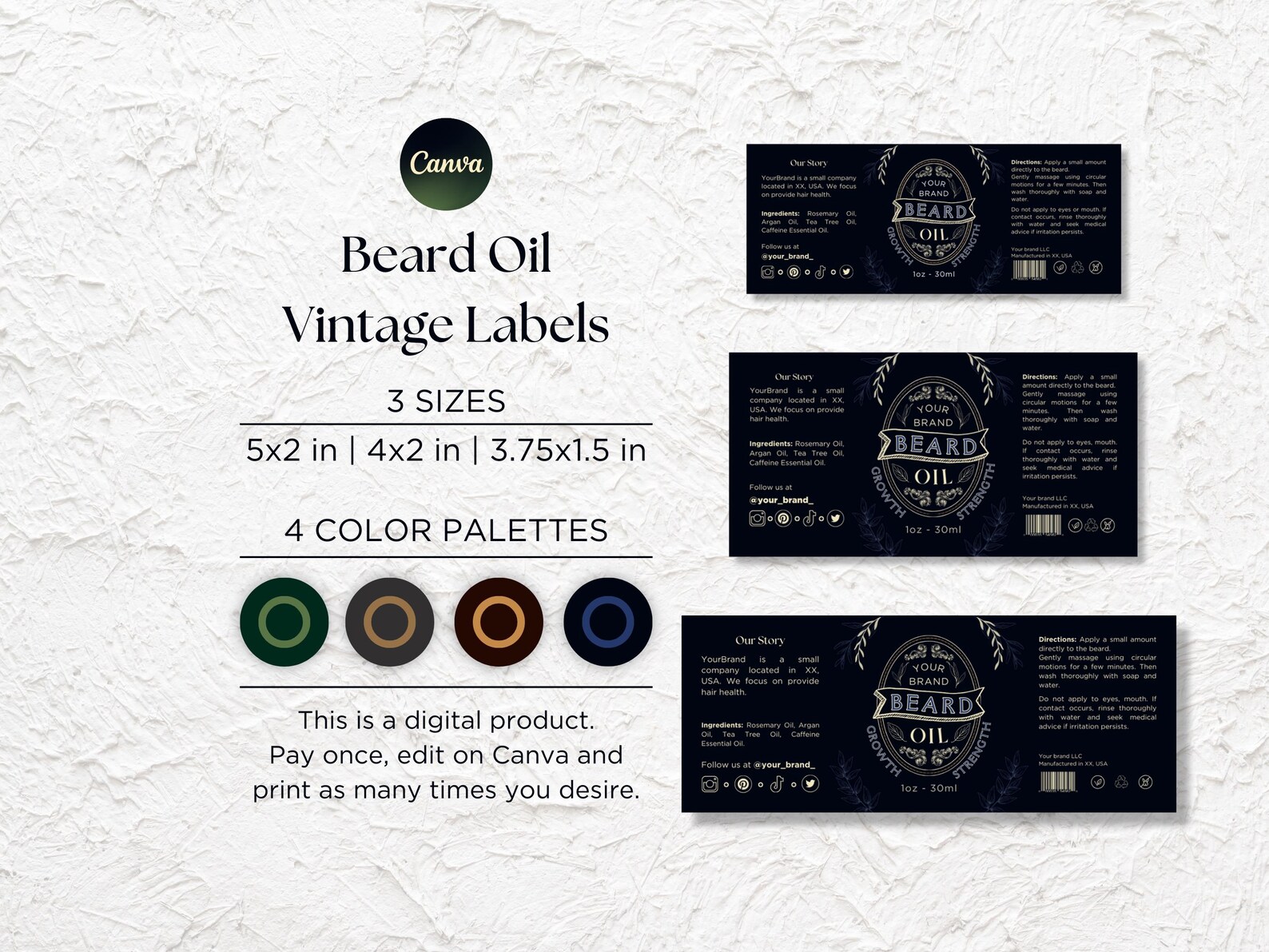 Vintage Beard Oil Label Canva Template, Haircare Oil Template ...