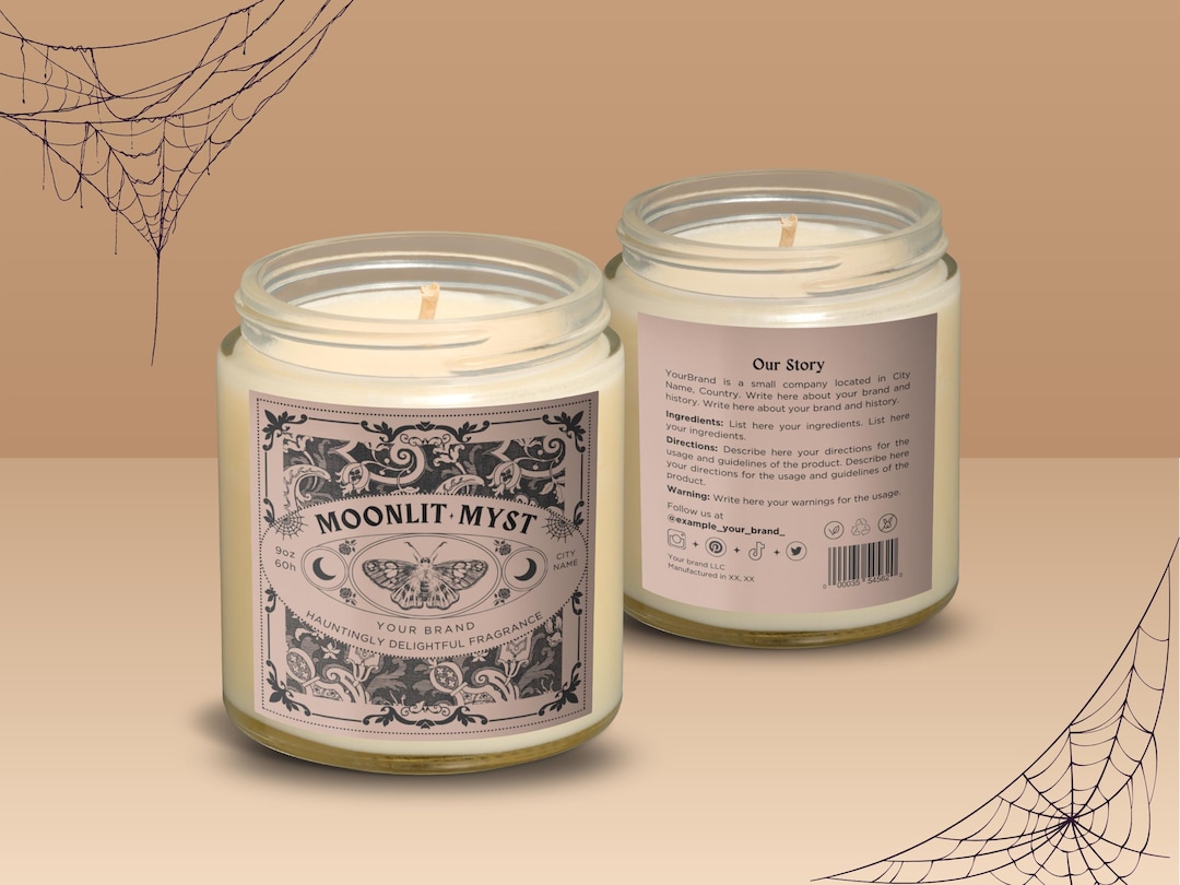 Witchy Candle Label Square Canva Template, Halloween Square Label ...
