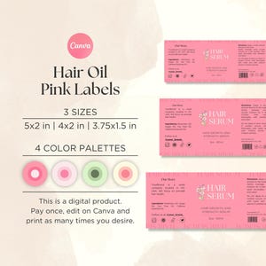 Pink Hair Oil Labels Canva Template, Hair Serum Label Template ...