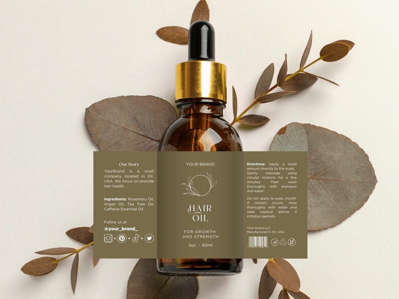 Hair Oil Label Canva Template: Luxury Haircare, Dropper Bottle (digital ...