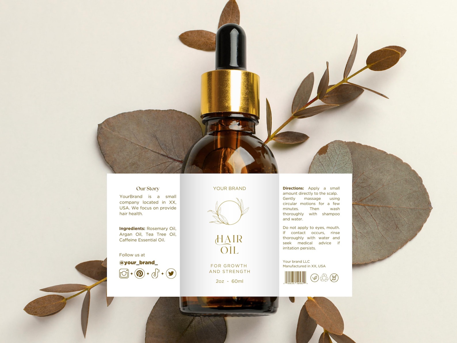 Hair Oil Label Canva Template: Luxury Haircare, Dropper Bottle (digital ...