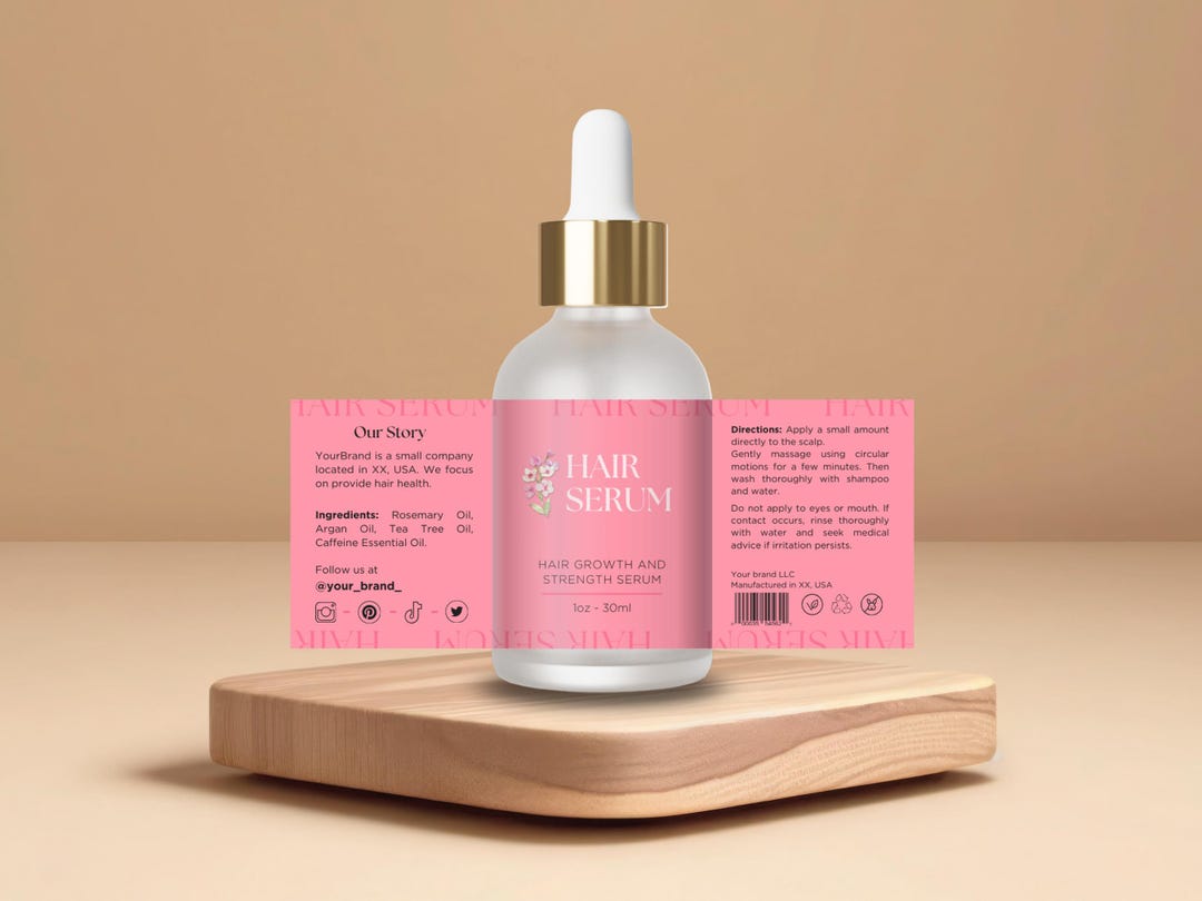 Pink Hair Oil Labels Canva Template, Hair Serum Label Template ...