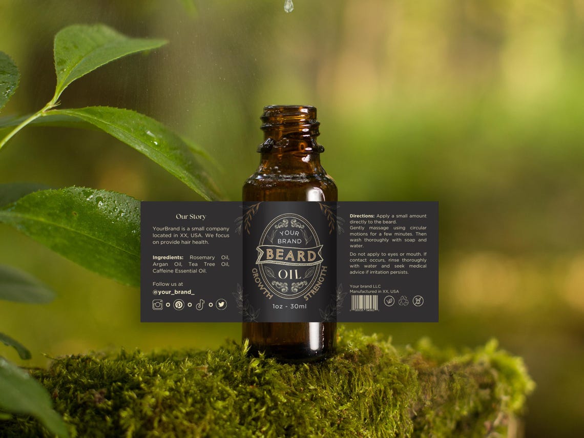 Vintage Beard Oil Label Canva Template, Haircare Oil Template ...