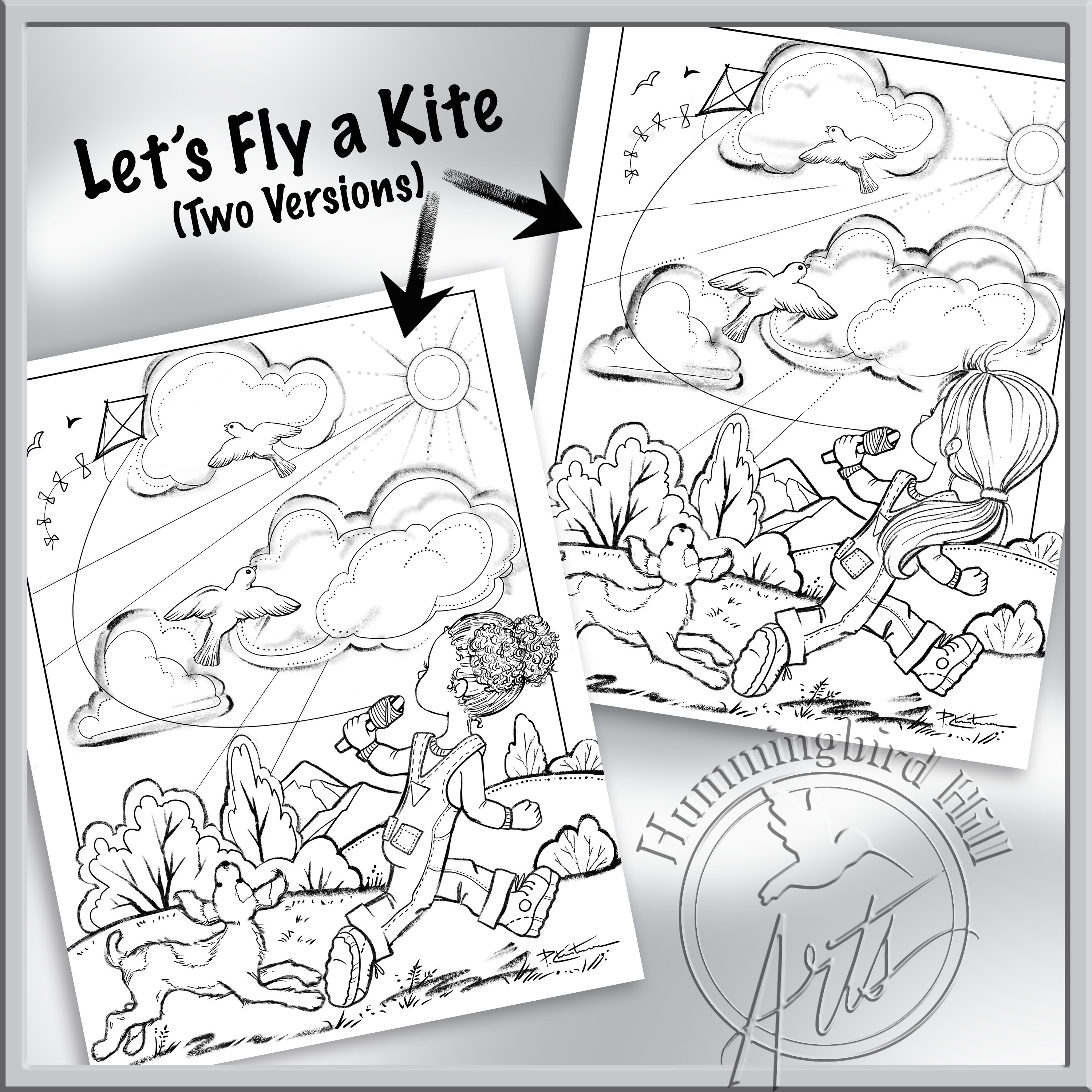 Instant Download Digital Coloring Pages Fly a Kite Springtime Fun - Etsy