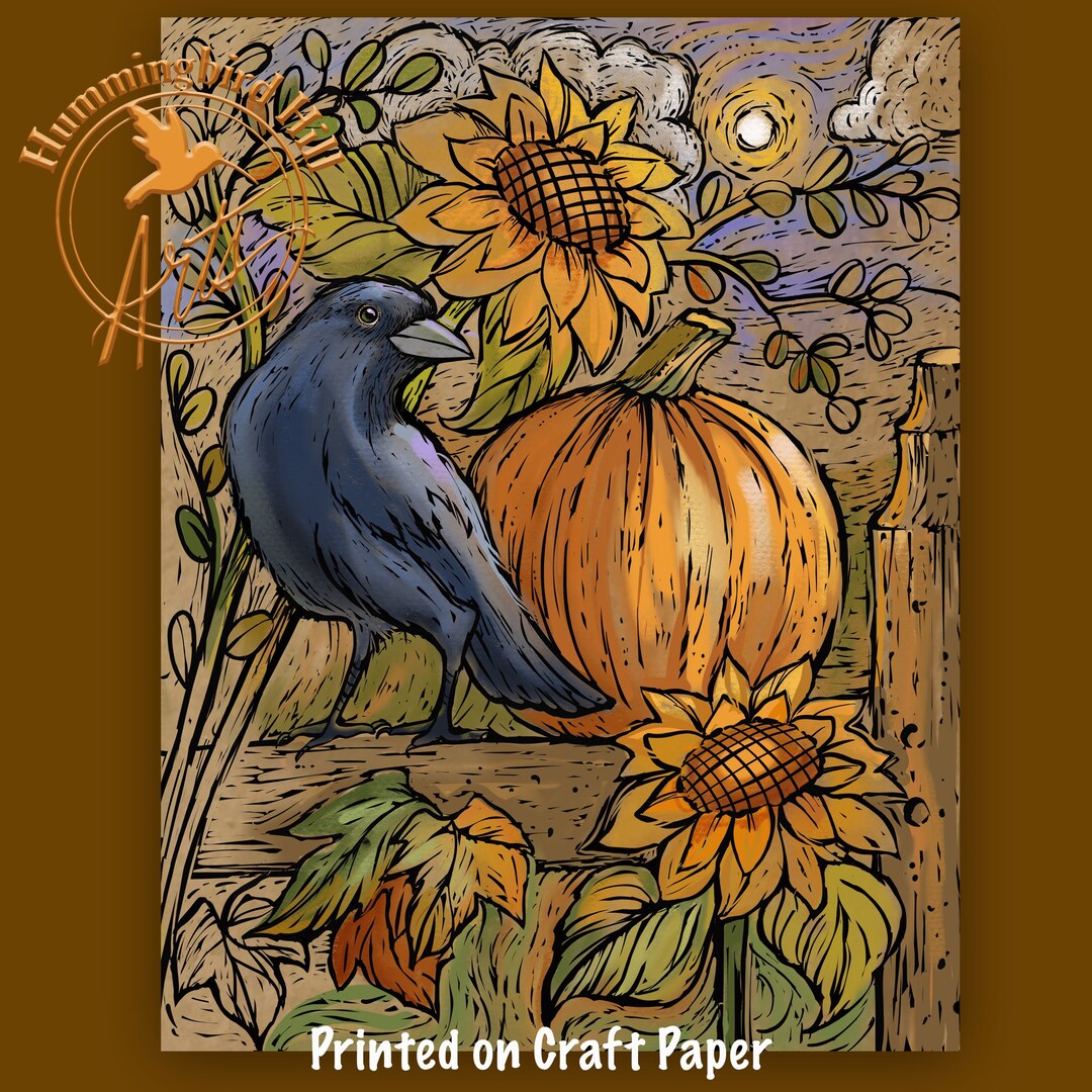 Instant Download Digital Printable Coloring Page - Autumn Fall - Crow ...