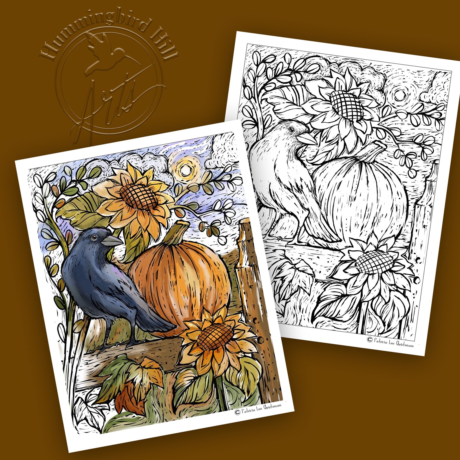 Instant Download Digital Printable Coloring Page - Autumn Fall - Crow ...