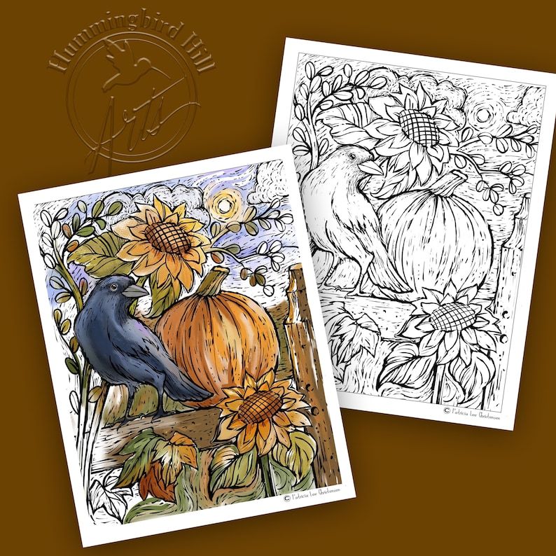 Instant Download Digital Printable Coloring Page Autumn Fall Crow ...