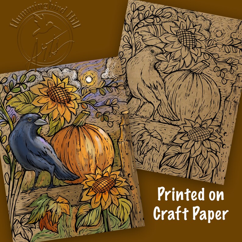 Instant Download Digital Printable Coloring Page Autumn Fall Crow ...