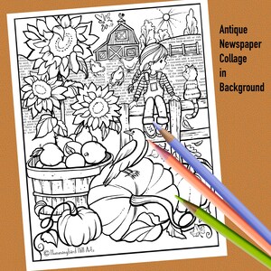 Instant Download Digital Coloring 2 Pages Autumn Halloween Thanksgiving ...
