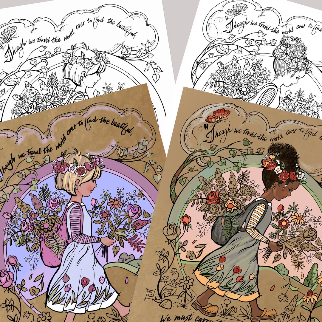 Instant Download Digital Coloring Page Young Girls - 2 Kits - With or ...