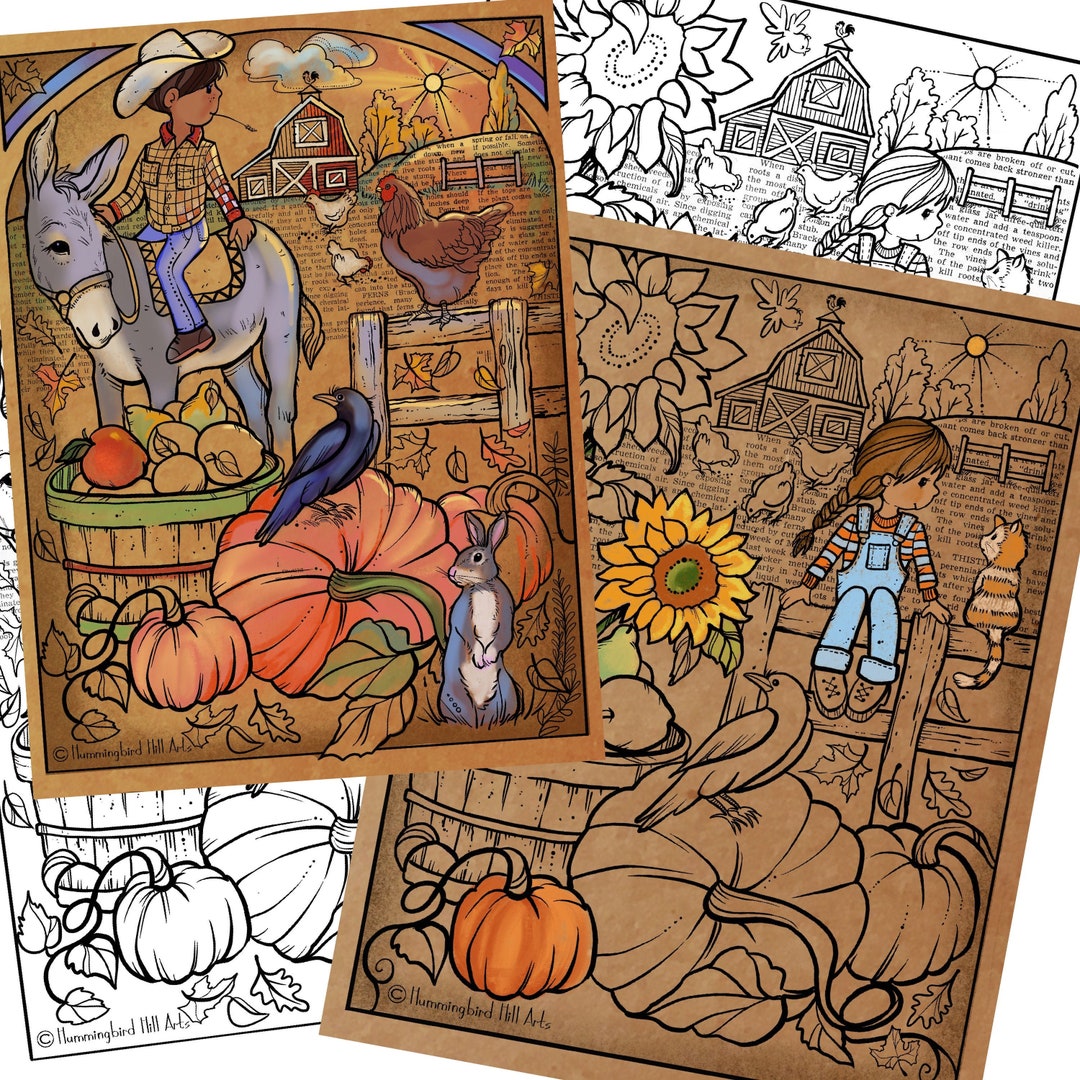 Instant Download Digital Coloring 2 Pages - Autumn Halloween ...