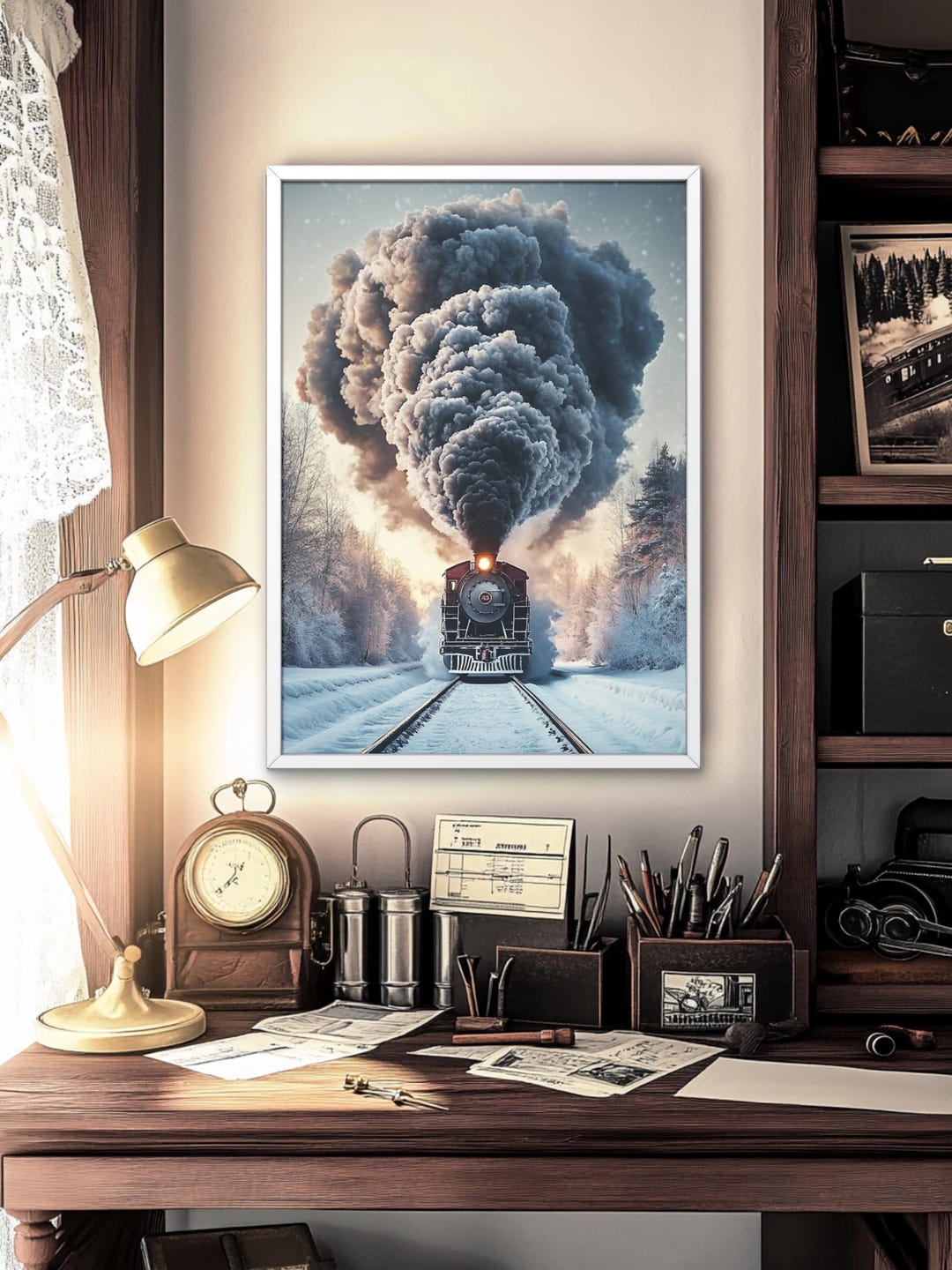 Vertical Train Poster Digital Download, Train Smoke Plume Print, Matte ...