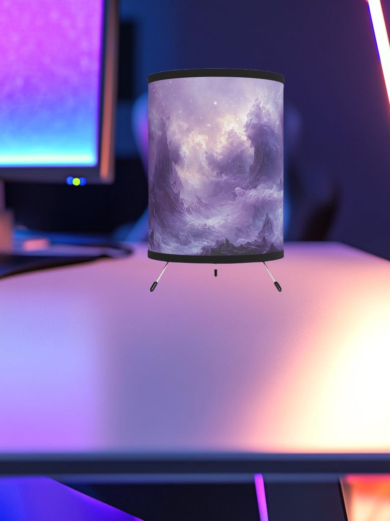 Cosmic Tripod Lamp With Custom Nebula Shade Purple Astral Design 7x11 ...