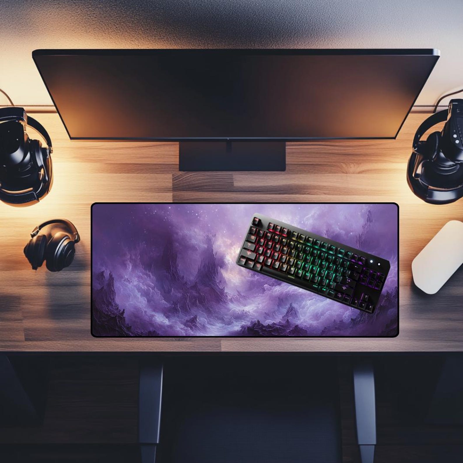Purple Cosmic Nebula Desk Mat Gaming & Developer Desk Pad, Space Themed ...