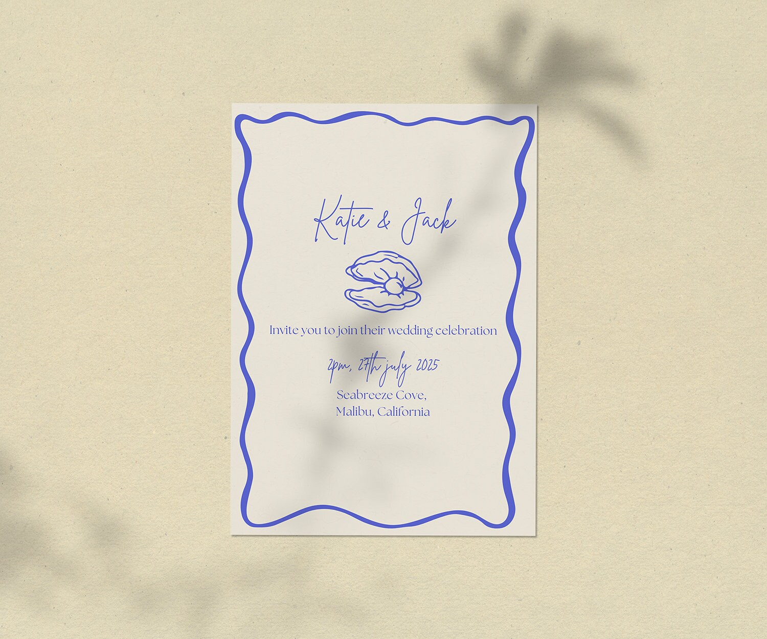 Coastal Oyster Pearl Wedding Invitation Template Beach Theme Editable ...