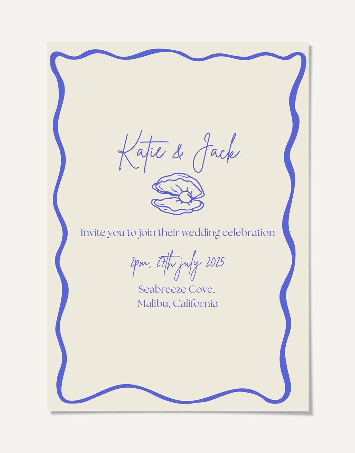 Coastal Oyster Pearl Wedding Invitation Template Beach Theme Editable ...