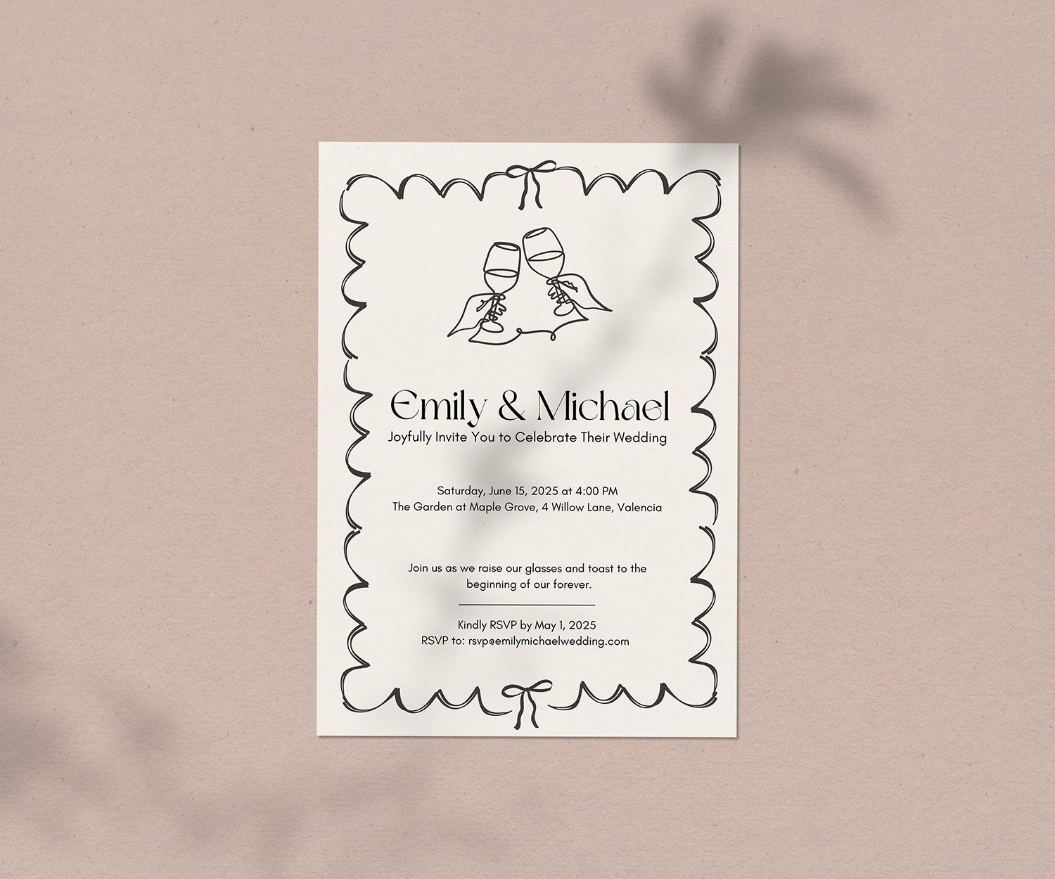 Bow-themed Wedding Invitation Template Elegant Design Editable Canva ...