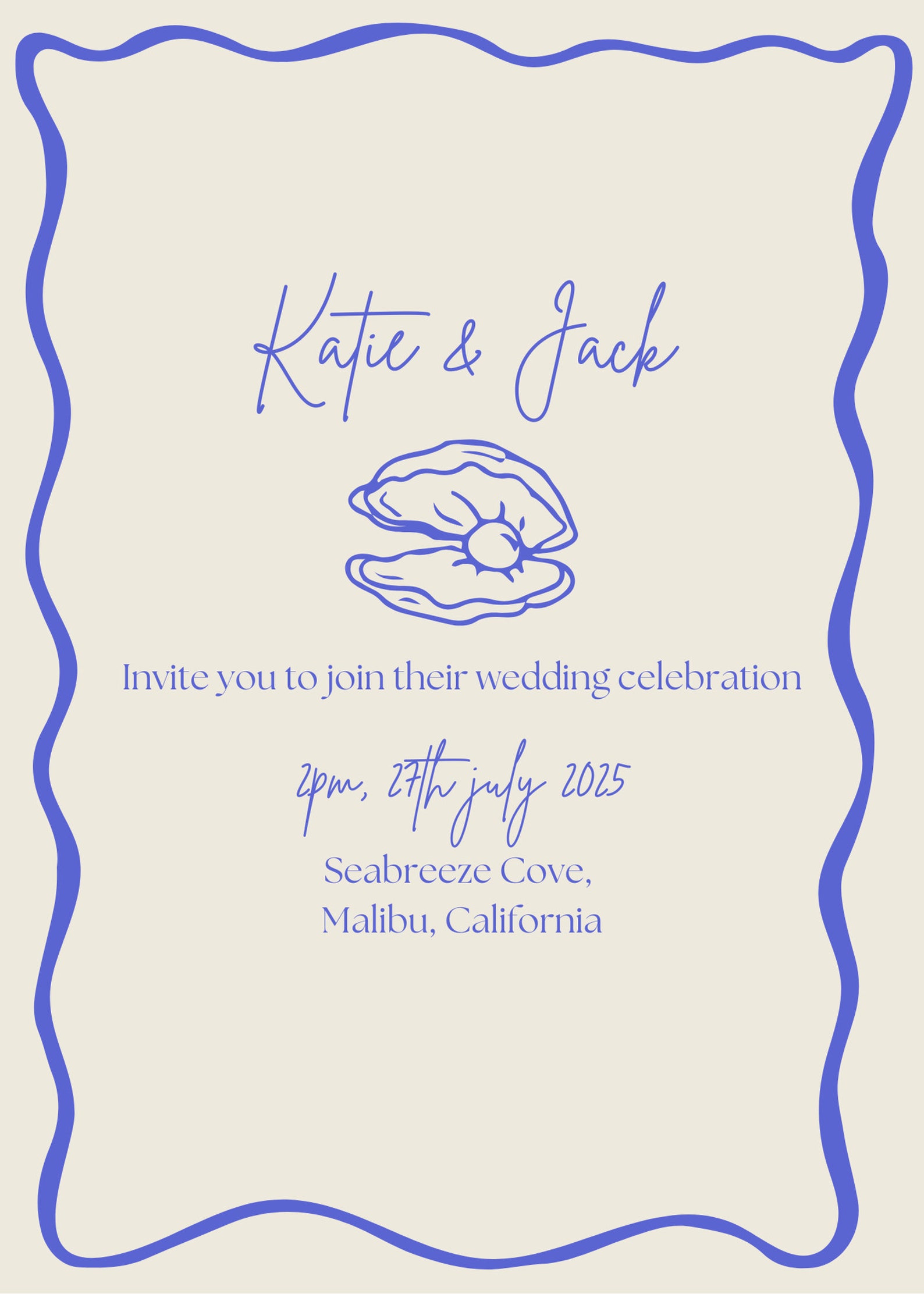 Coastal Oyster Pearl Wedding Invitation Template Beach Theme Editable ...