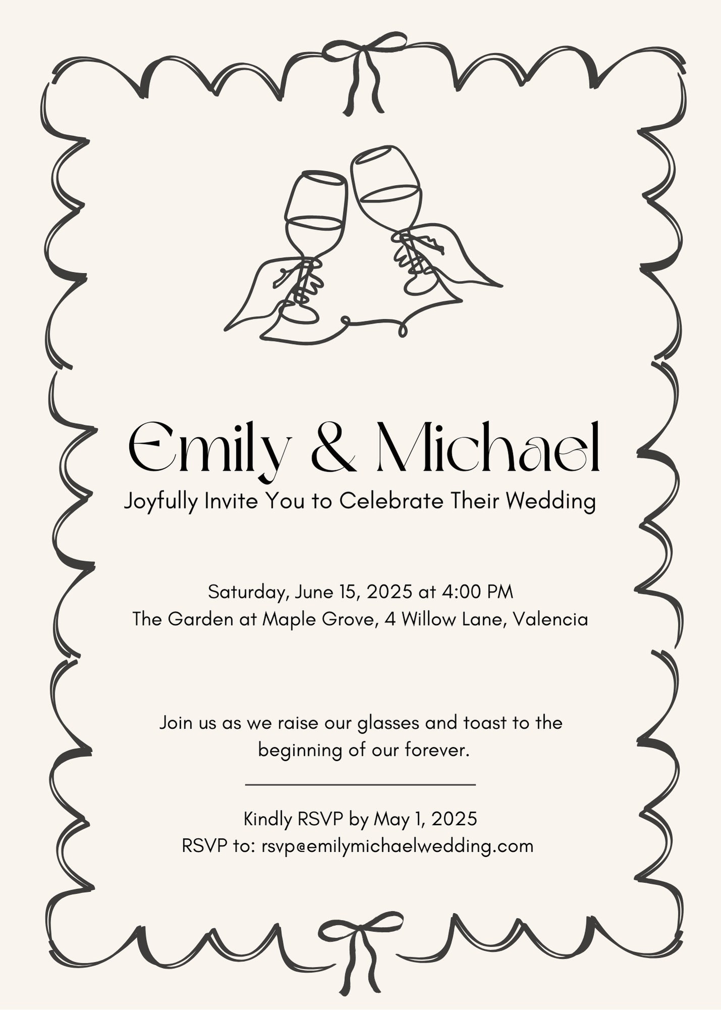 Bow-themed Wedding Invitation Template Elegant Design Editable Canva ...