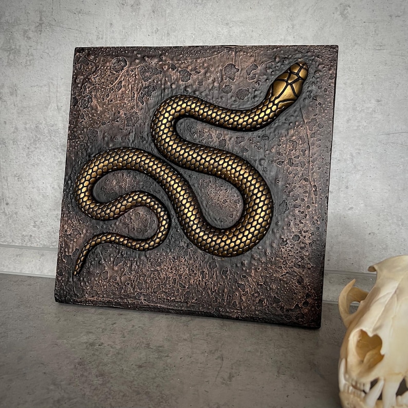 Snake Wall Sculpture, Ghotic 3D Serpent Home Decor, Antique Gold Wall ...