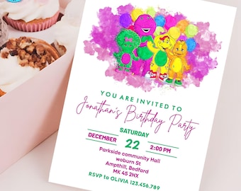 Barney Invitation Purple Dinosaur First Birthday 5X7 Card DIY Canva ...
