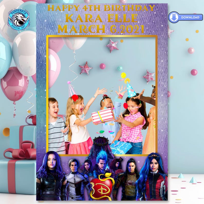 Descendants Birthday Photo Booth Frame: Custom Party Prop (digital ...