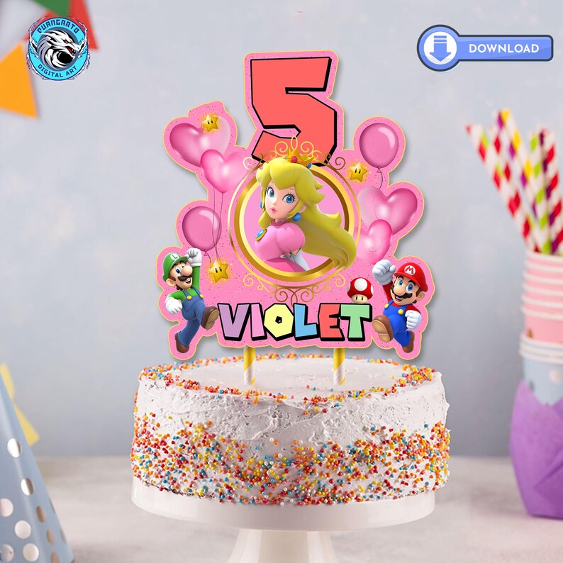 Princess Peach Cake Topper Digital Download, Pink Birthday Party Cake ...