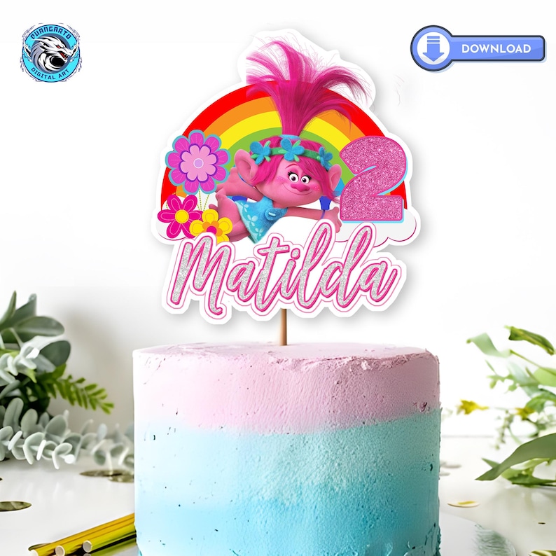 Princess Poppy Trolls Cake Topper: Birthday Party Decor (digital ...